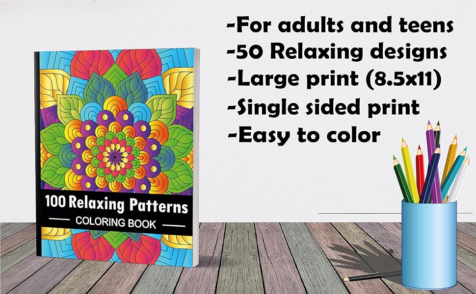 Amazon.com: 100 Relaxing Patterns Coloring Book: Mindful patterns large print adult coloring ...