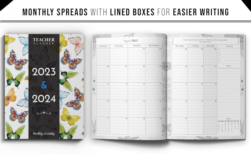 Teacher Lesson Planner 2023-2024: Cute Aesthetic Watercolor Butterfly ...