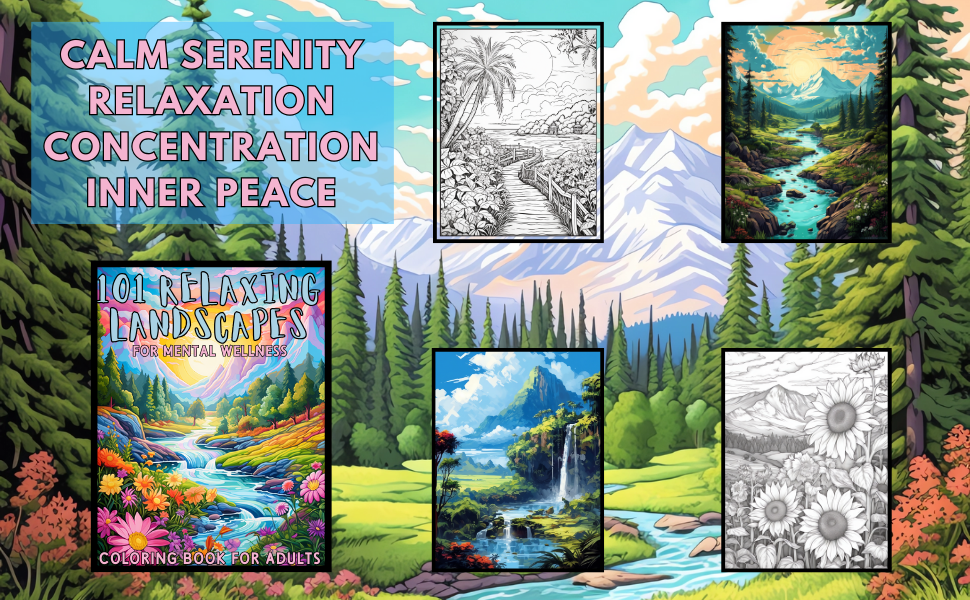 Amazon.com: 101 relaxing landscape for mental wellness: Coloring book ...