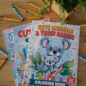 Cute Animals & Their Babies Coloring Book for Kids Ages 4-8: Easy ...
