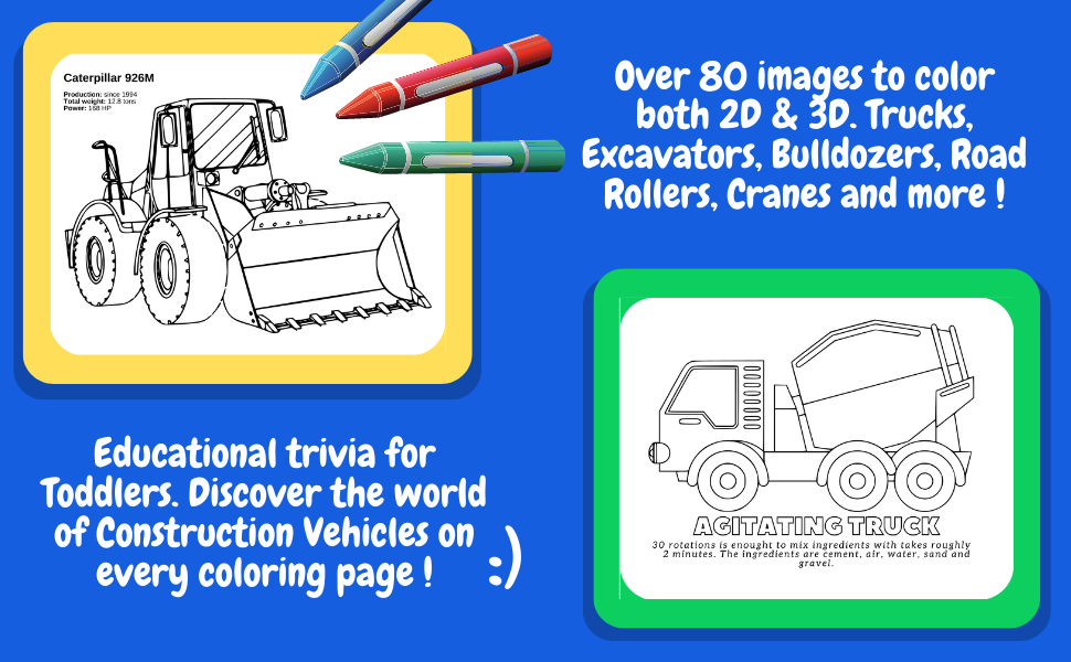 Construction Vehicles Coloring Book for Kids 4-8 Age Toddlers 2-4 ...
