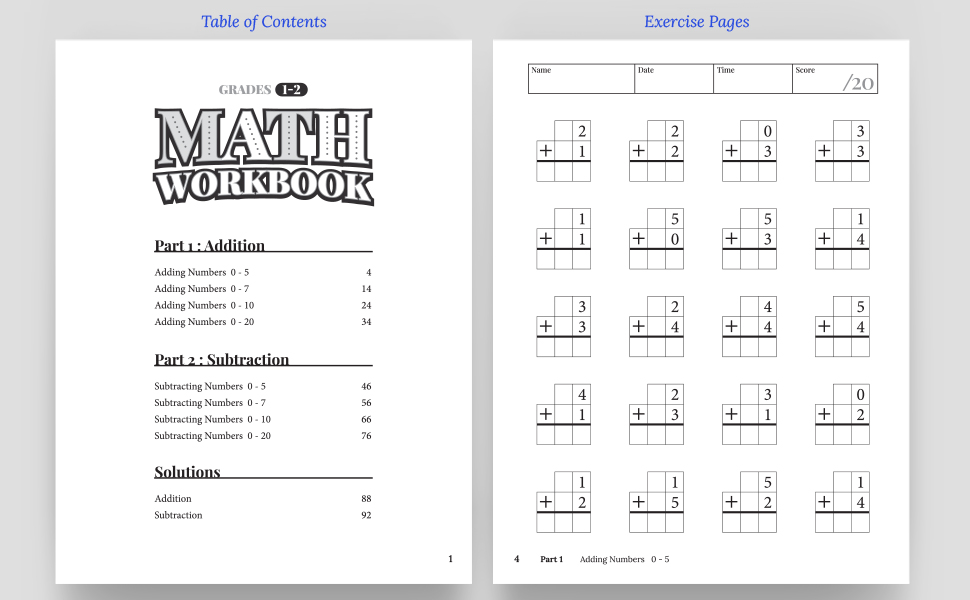 Math Workbook Grades 1-2 Addition and Subtraction: Math Practice ...