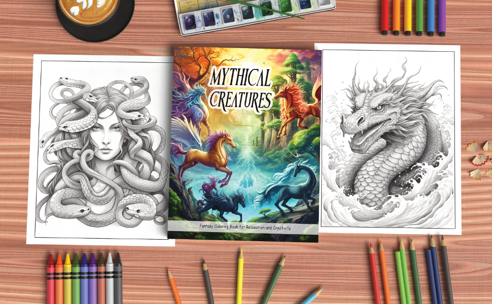 Amazon.com: Mythical Creatures: Coloring Book for Teens and Adults Filled with Unicorns, Dragons ...