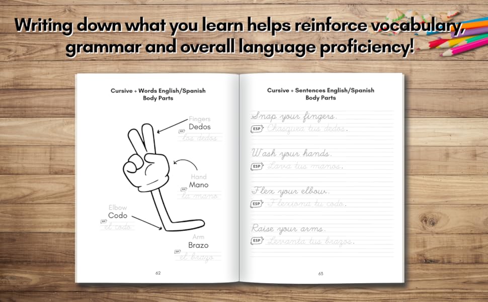 Cursive Handwriting Workbook Vol 2, English and Spanish Words: 2 in 1 ...
