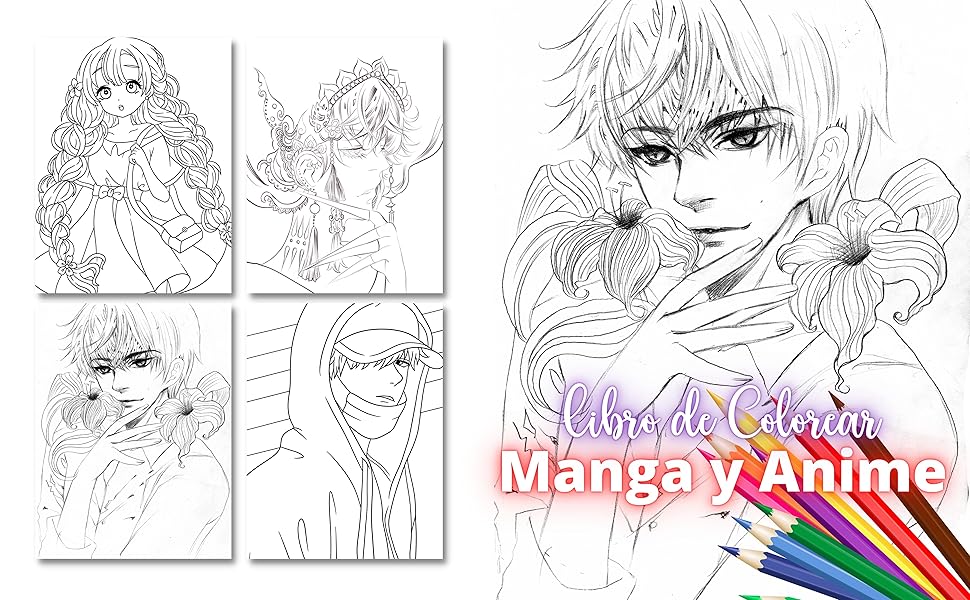 Libro de Colorear Manga y Anime: Pinta y Colorea Personajes de Manga ...