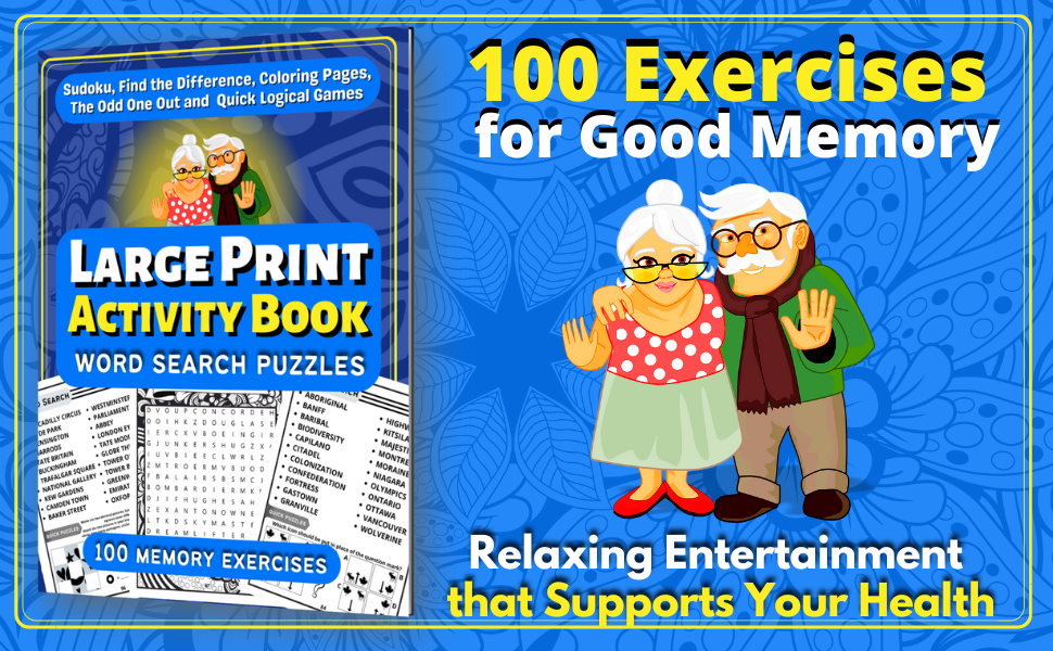 Large Print Activity Book & Word Search Puzzles for Adults and Seniors, 100 Memory Exercises ...