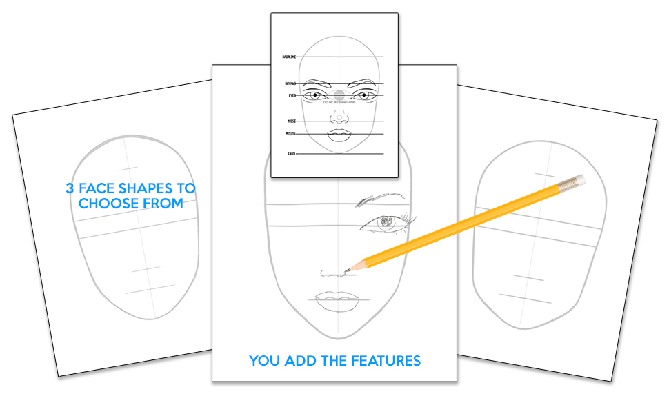 Drawing Faces Practice Templates: Blank Face Shapes With Guidelines For ...