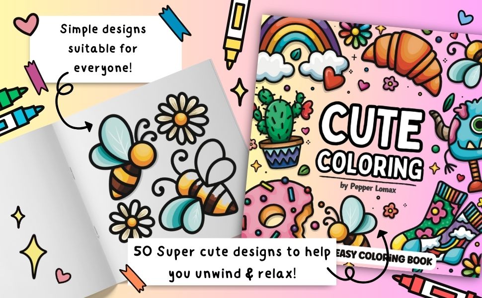 Amazon.com: Cute Bold and Easy Coloring Book: 50 Simple Designs of ...