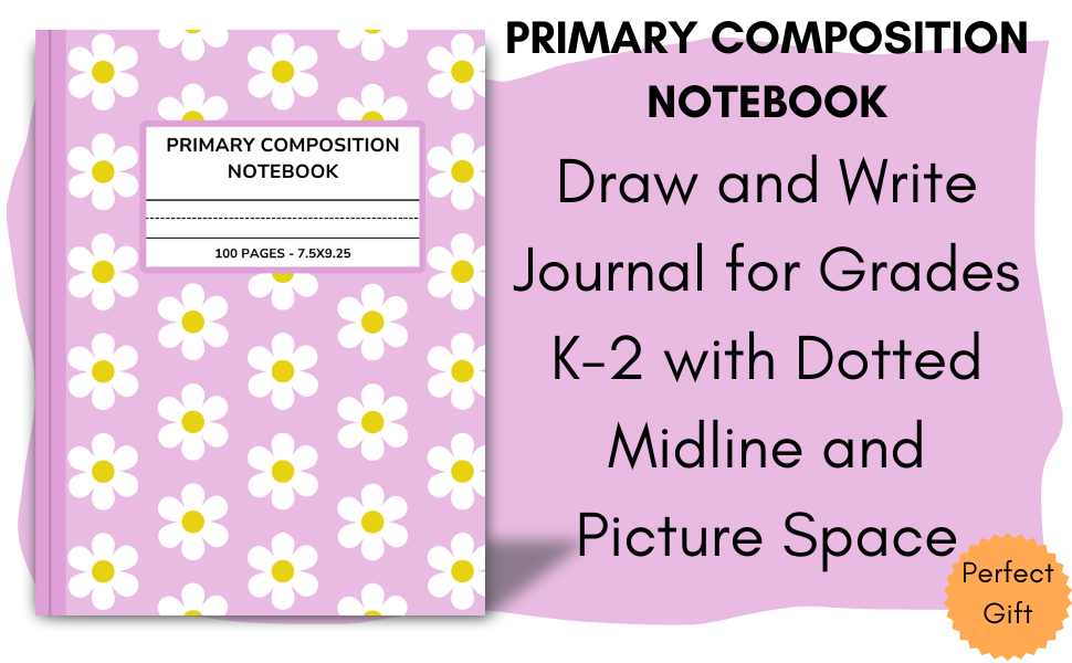 Amazon.com: Pink Primary Composition Notebook: Cute Aesthetic Daisy Flowers Notebook with Dotted ...