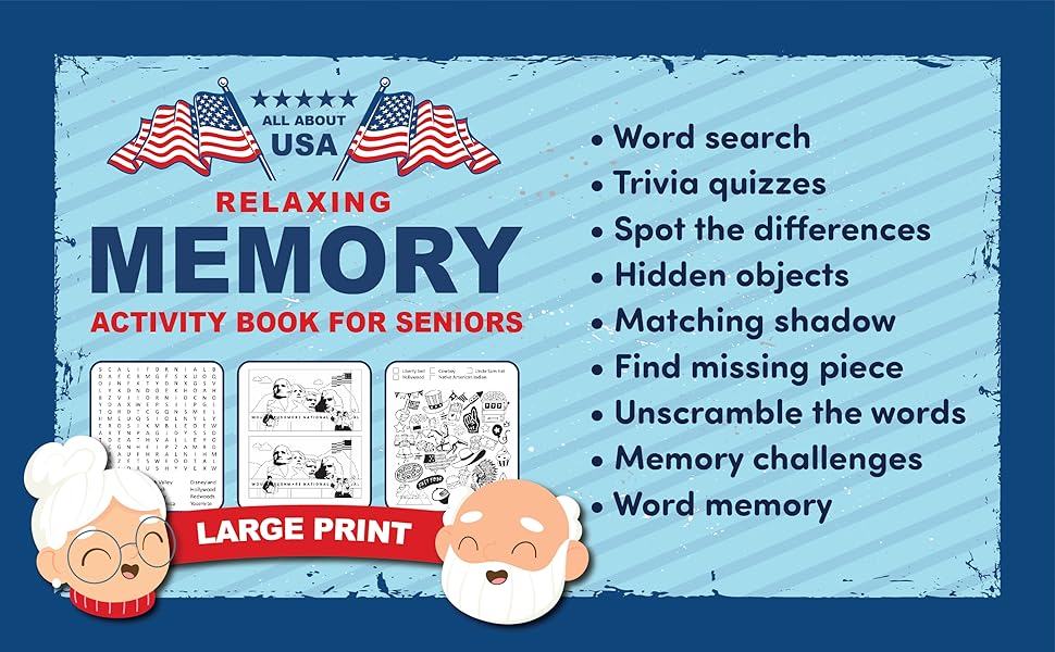 Relaxing Memory Activity Book for Seniors (All About USA): A Large Print Puzzle Book With Fun ...