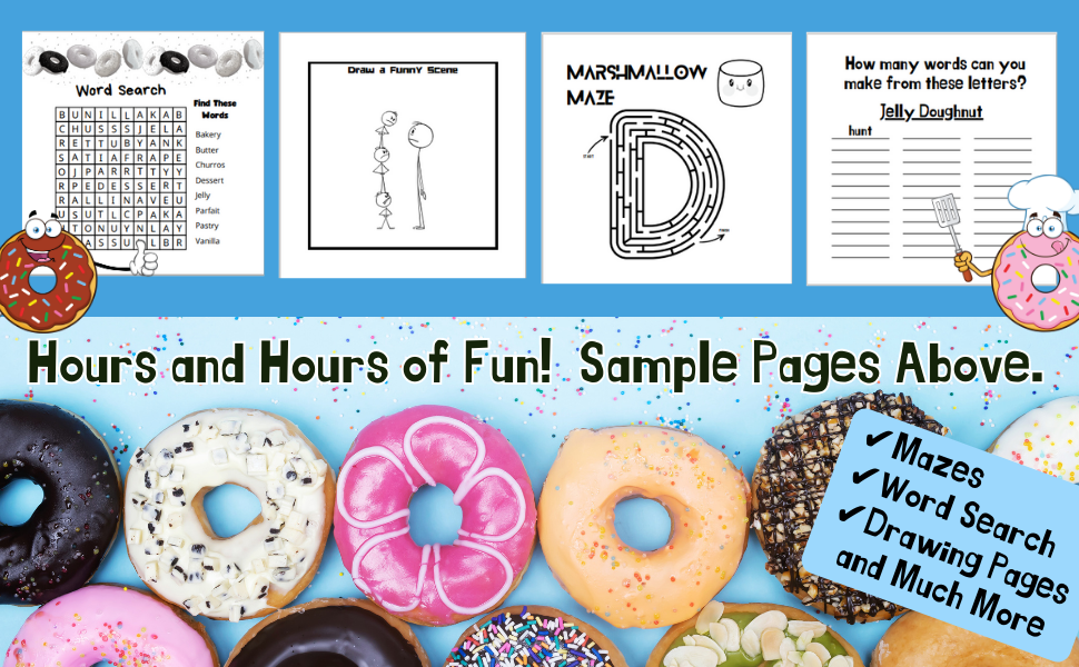 Donuts Fun Book: Donut Activity Book For Kids - Mazes, Word Games ...