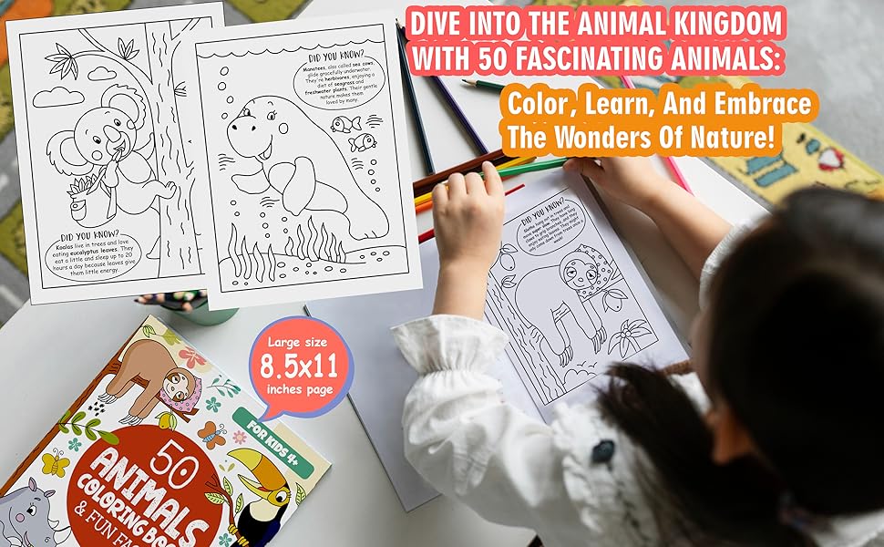 50 Animals Coloring Book & Fun Facts for Kids: Discover a Colorful ...