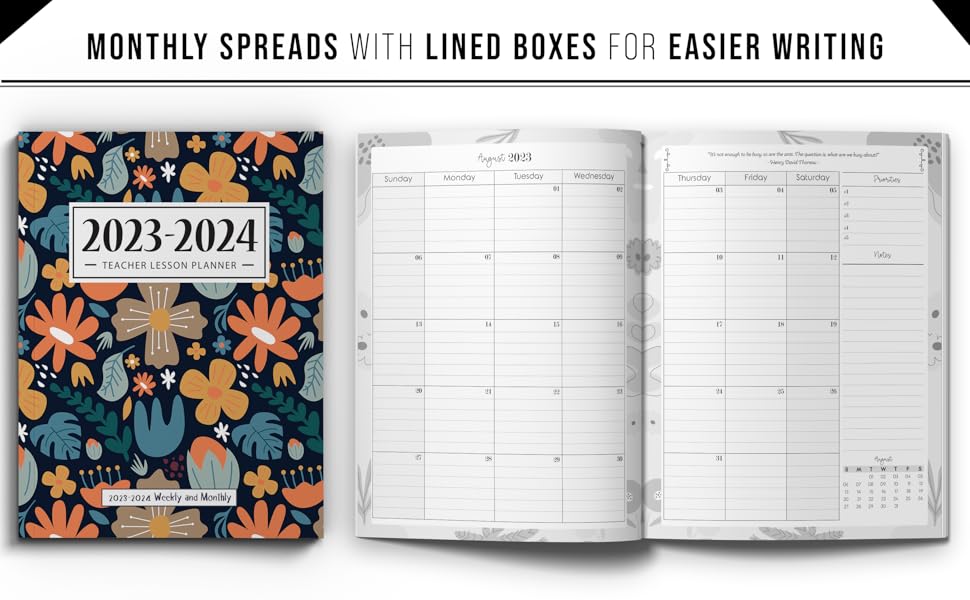 Teacher Lesson Planner 2023-2024: Weekly and Monthly Teacher Organizer ...