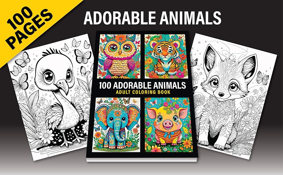 Amazon.com: 100 Adorable Animals: Adult Coloring Book: 9798874486181 ...