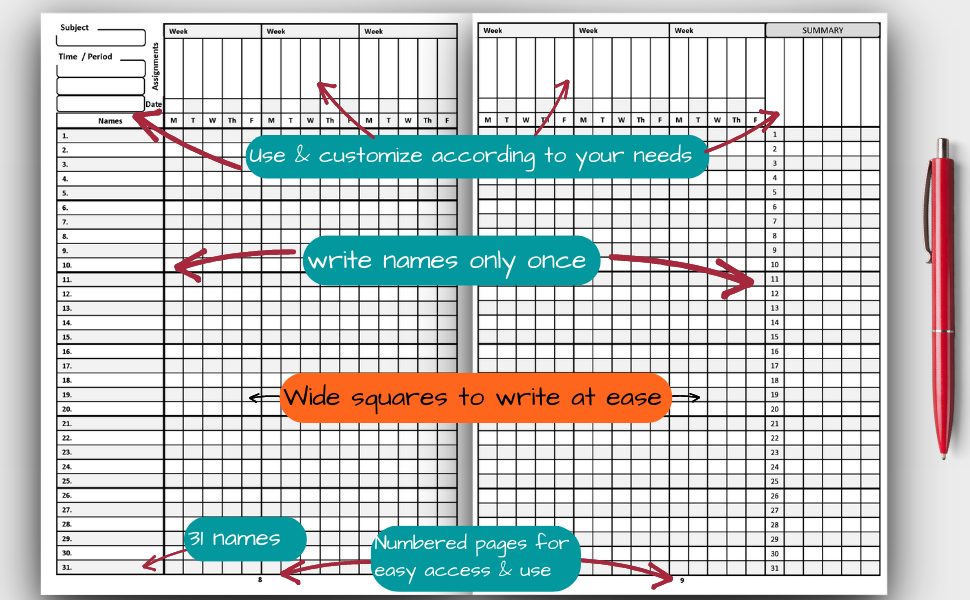 Teacher Record Book For Grading: Grading Book For Teachers. Large Grid ...