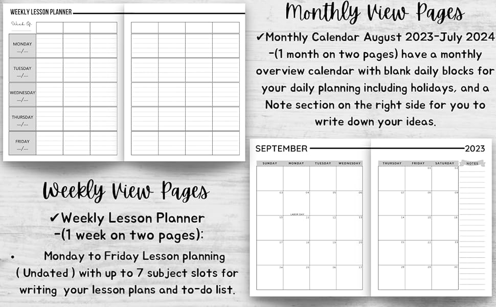 Teacher Lesson Planner 2023-2024: Simple Weekly & Monthly Lesson Plan ...