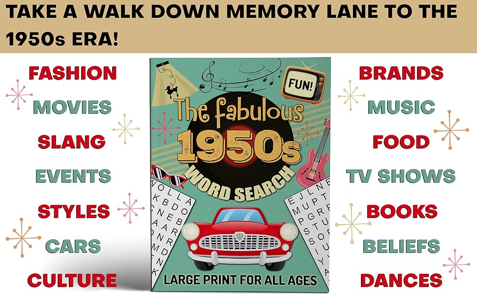 The fabulous 1950s Word Search Large Print for all ages: 1950's Word ...