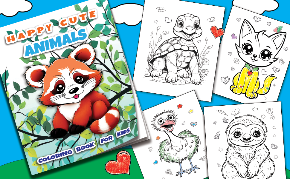 Happy Cute Animals Coloring Book for Kids: Ideal for Young Animal ...