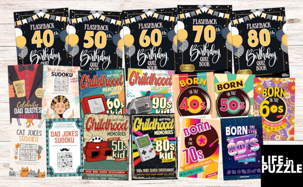 Amazon.com: Flashback 50th Birthday Quiz Book Large Print: Turning 50 Humor and Mixed Puzzles ...