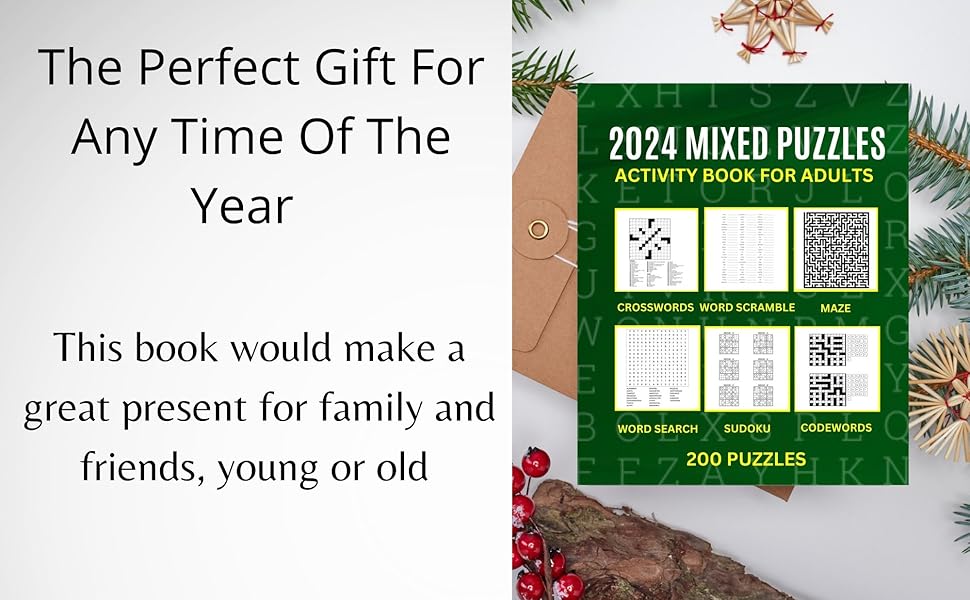 Mixed Puzzle Books For Adults 2024: 200 Puzzles: Activity Book, Word Search, Crossword ...