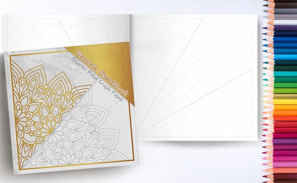 Mandala Sketchbook Quarter Polar Graph Paper: Quarter Circular Grid Notebook (8.5" x 8.5") for ...