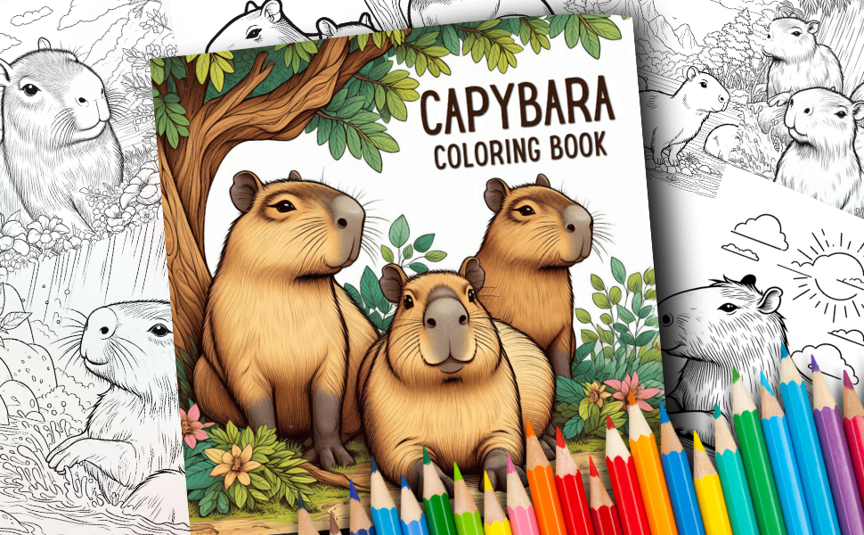 Capybara coloring book: A fun and adorable coloring book with 45 pages ...
