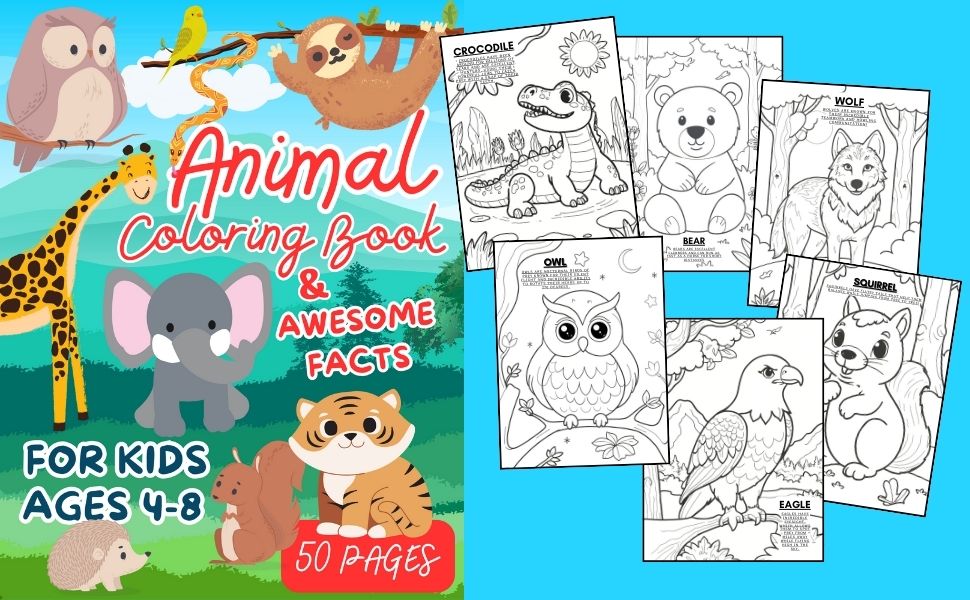 Animal Coloring book & Awesome Facts For Kids Ages 4-8: 50 Amazing ...