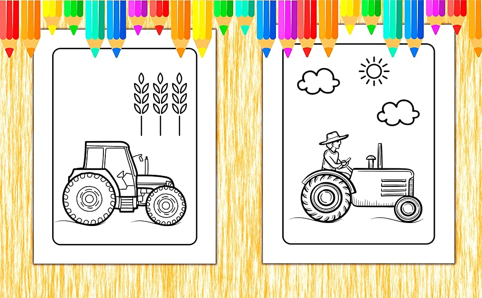 Tractor Coloring Book For Toddlers: 50 Cute Farm Tractor Coloring Pages ...