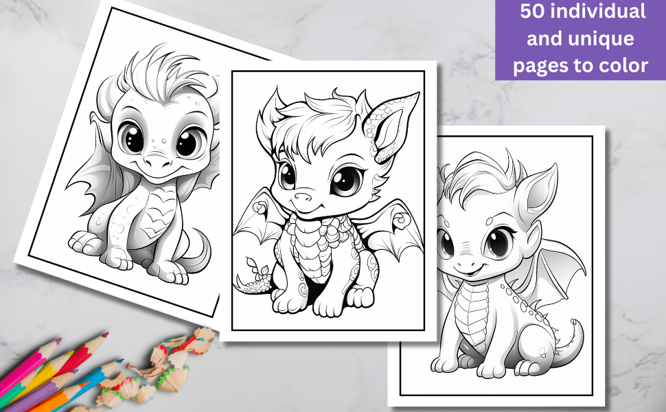 Enchanted Hatchlings Baby Dragon Coloring Book: 50 Relaxing Fantasy ...