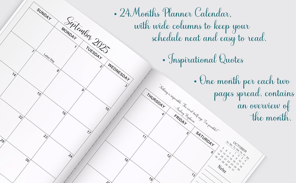 2025-2026 Monthly Planner: Two year Agenda Calendar with Holidays and ...