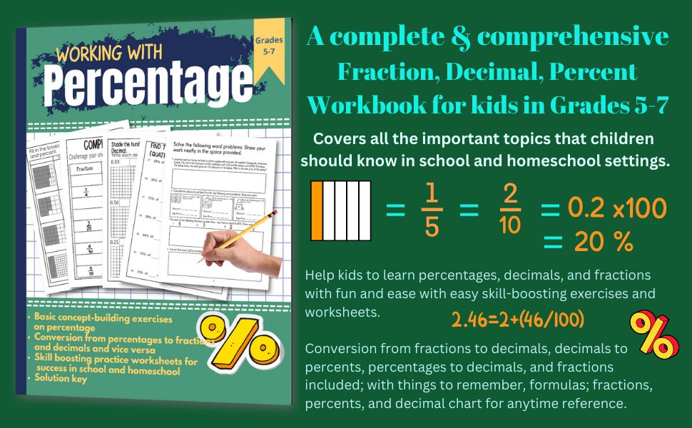 Working with Percentage: Fractions, Decimals, Percents Math Workbook ...