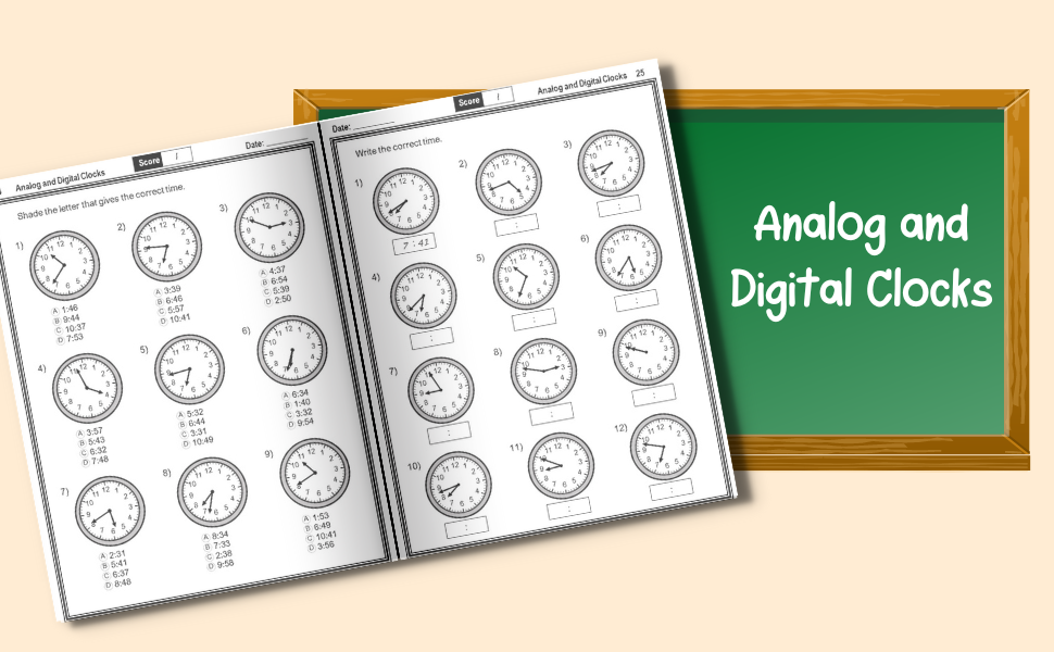 Telling Time Math Workbook Grade 3: Analog and Digital Clocks, 1-Minute ...