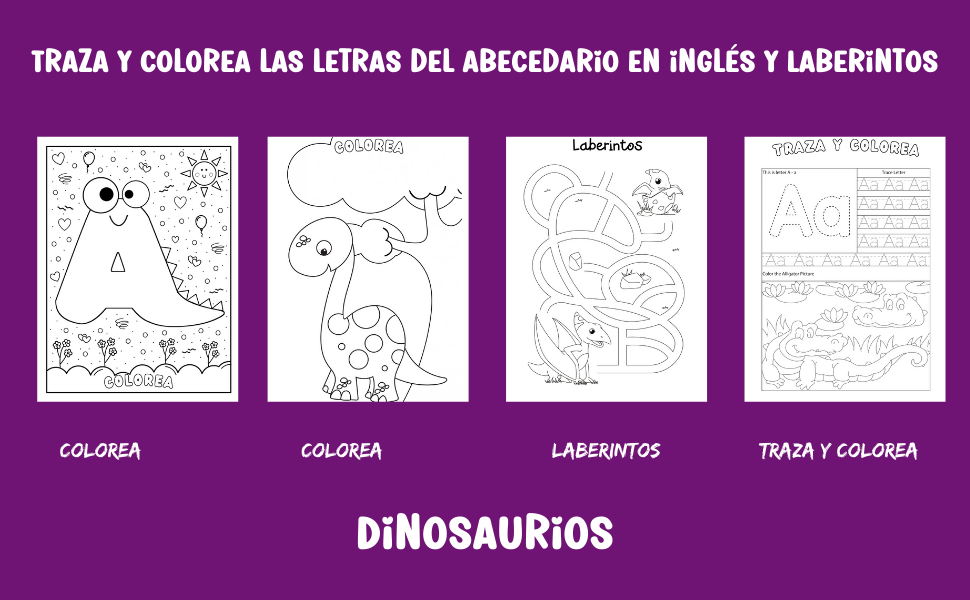 Dinosaurios. Traza y colorea las letras del abecedario en inglés y ...