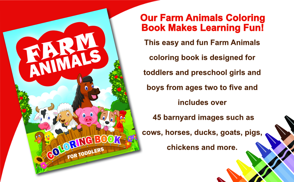 Farm Animals Coloring Book for Toddlers: For Kids Ages 2-4 / 45+ Simple ...