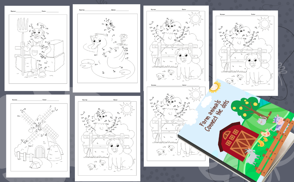 FARM ANIMALS CONNECT THE DOTS: Dot to Dot Puzzle and Coloring book for ...