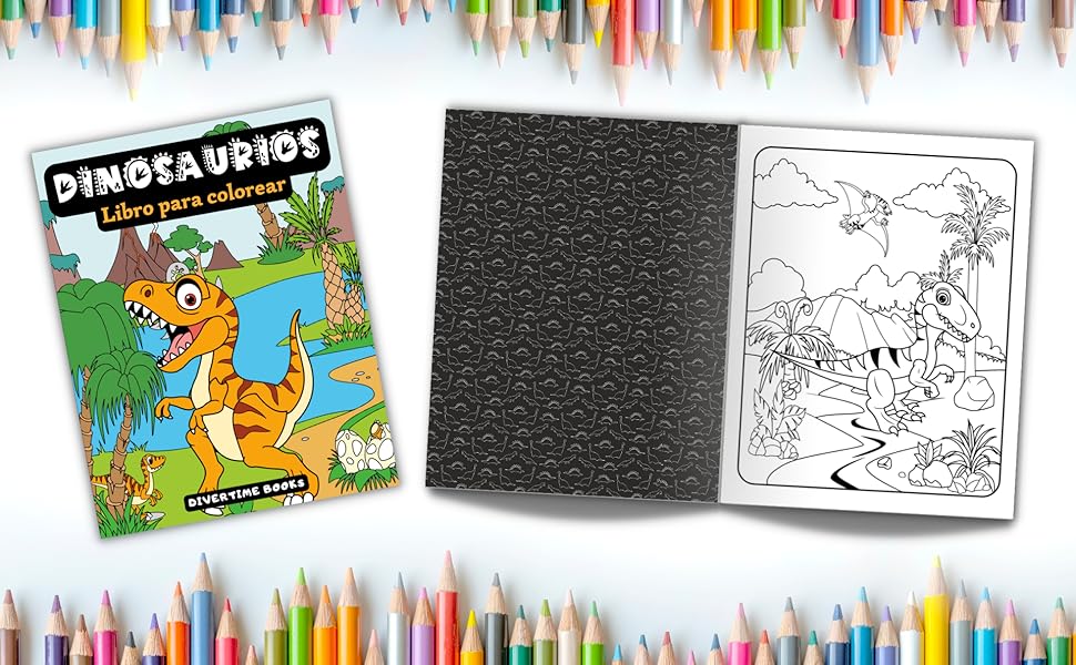 Libro de Colorear Para Niños de Dinosaurios: Cuaderno con 50 Divertidos ...