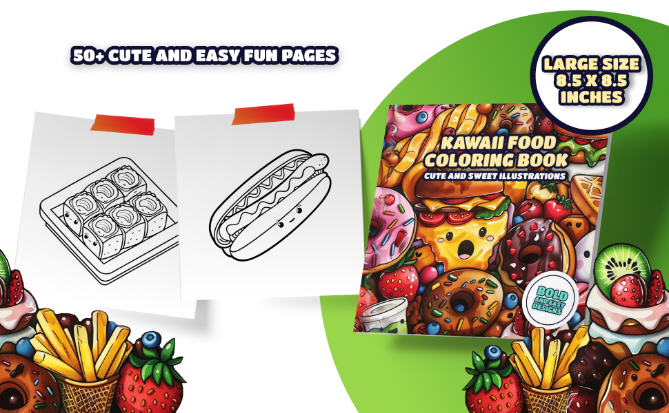 Amazon.com: Kawaii Food Coloring Book: Bold and Easy Designs for Adults ...
