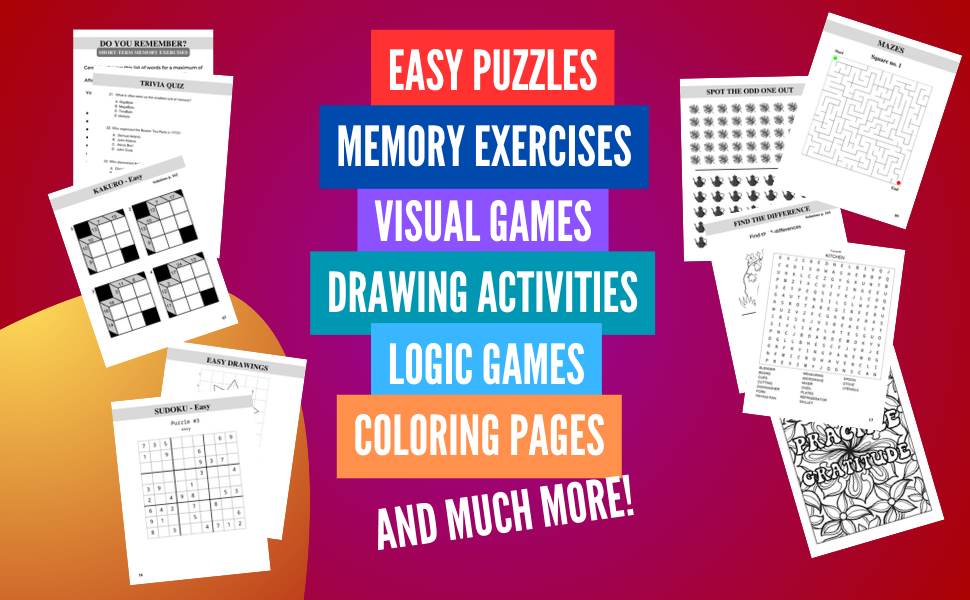 RELAXING BRAIN ACTIVITIES FOR SENIORS: Large Print Easy Puzzles, Memory Exercises, Brain Games ...