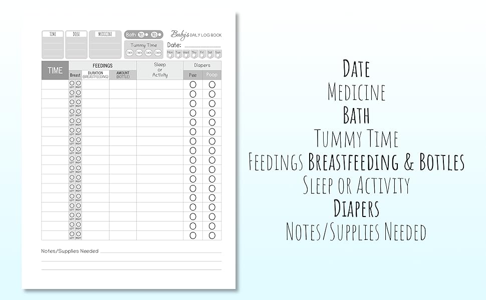 Amazon.com: Baby Daily Log Book, Monitor Nursing, Feeding, Sleep And Diaper Changes: With An ...