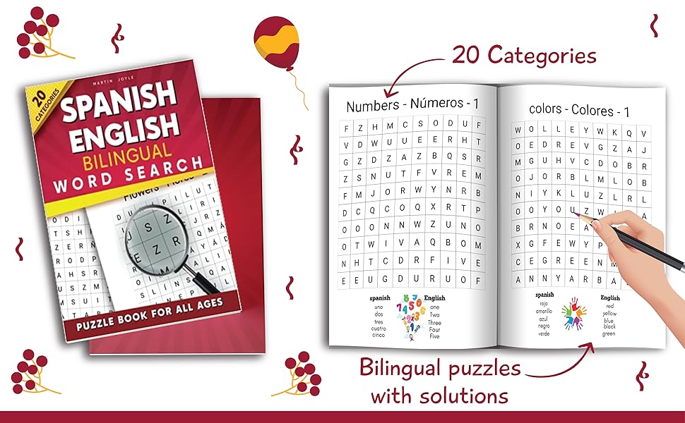 Spanish English bilingual word search puzzle book for all ages ...