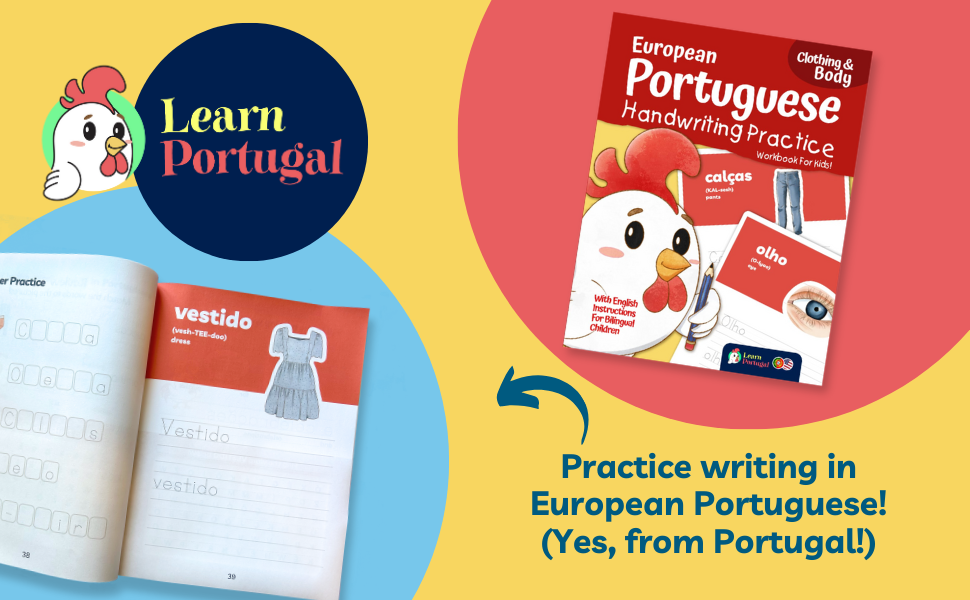 European Portuguese Handwriting Practice Workbook for Kids! Clothing ...
