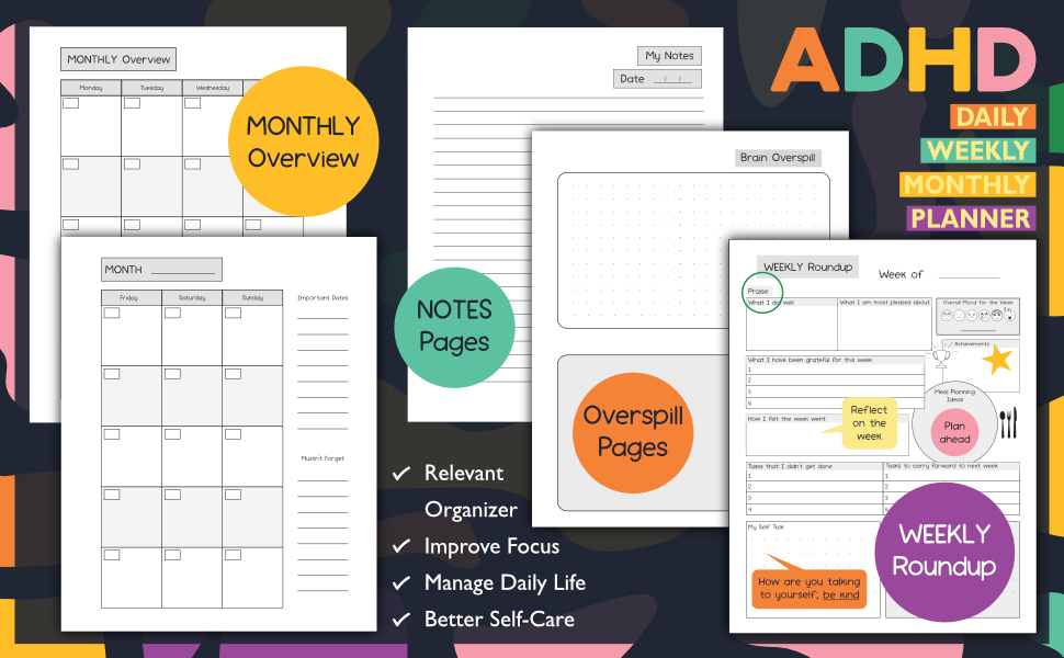 ADHD Organizer Planner: Undated Daily, Weekly & Monthly Schedules for ...