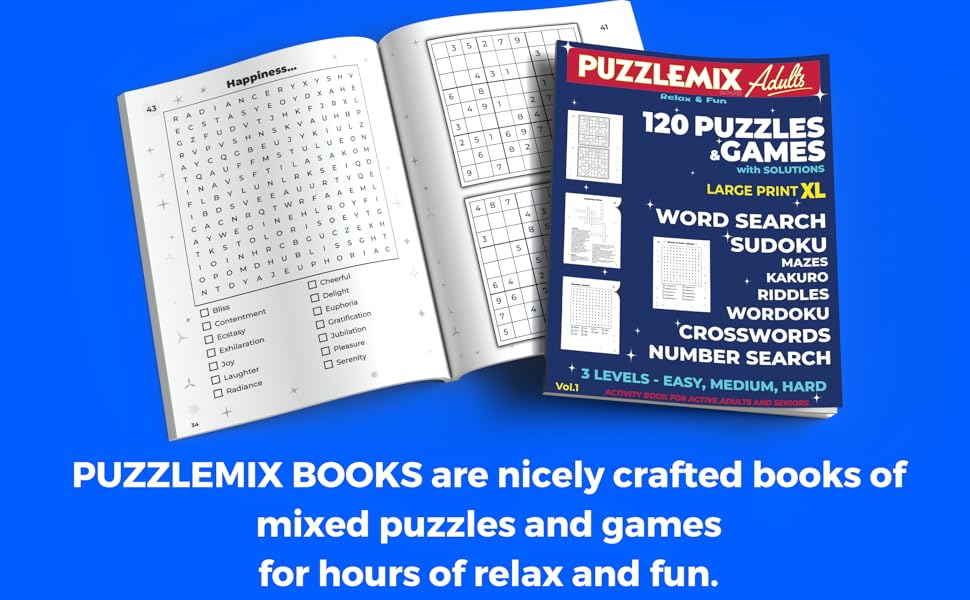 Puzzle Book for Adults 120 Mixed Puzzles and Games.: Crosswords, Sudoku, Wordsearch, Wordoku ...
