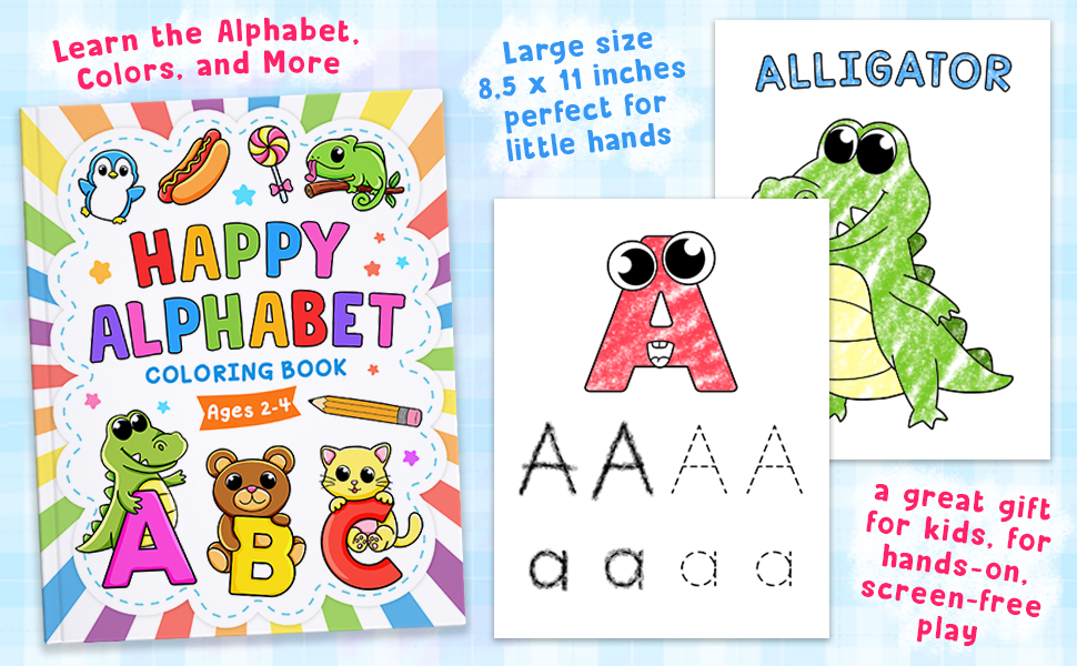 Happy Alphabet: Cute And Fun Things & Animals Coloring And Tracing Book ...