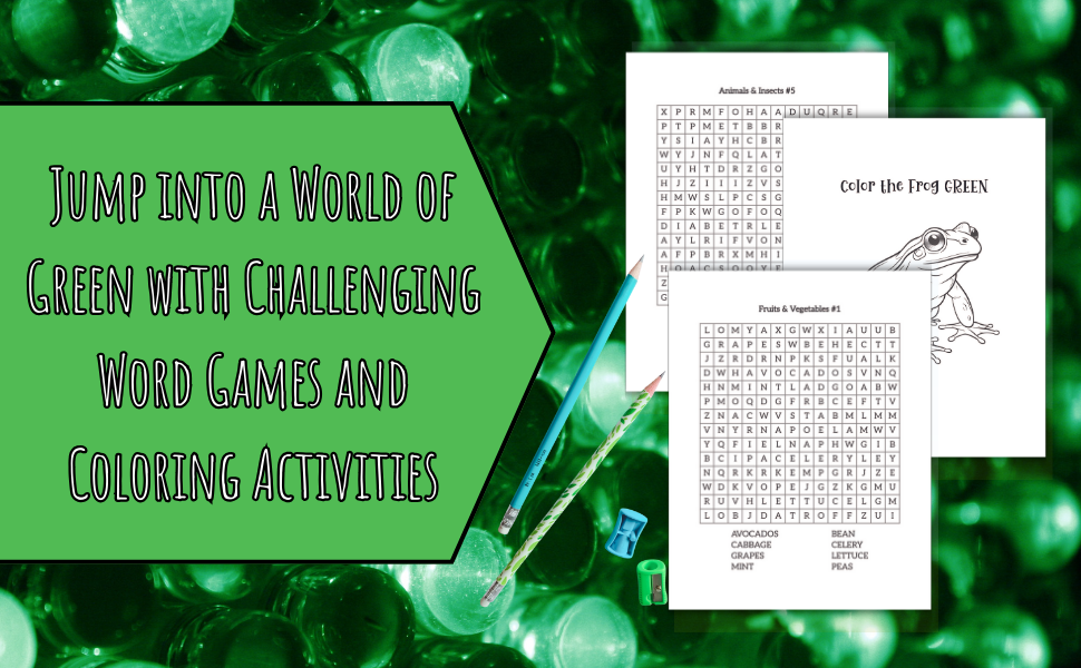All Things GREEN Word Search Puzzle Book for Kids Ages 6 to 12 LARGE ...