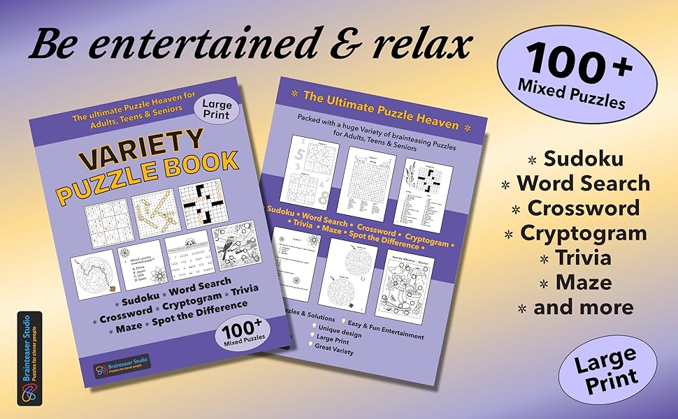Amazon.com: Variety Puzzle Book with 100+ Mixed Puzzles for Adults, Teens & Seniors: The ...