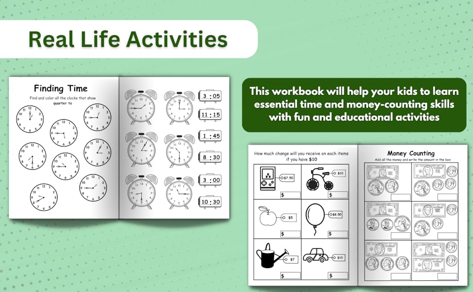 Time and Money Workbook For kids ages 7-11: Telling Time & Counting ...