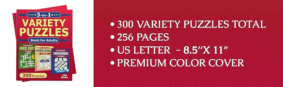 3-in-1 Variety Puzzles Book for Adults - Crossword, Word Search, Kriss Kross with full solutions ...