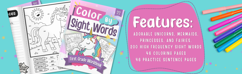 Color By Sight Words First Grade Workbook Ages 6-8: Activity Book with ...