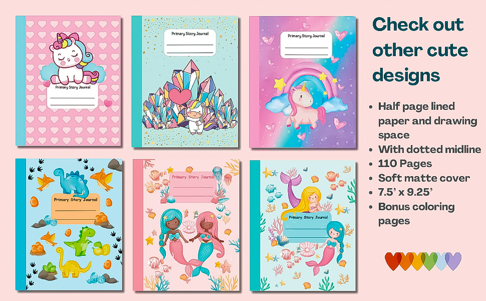 Primary Composition Notebook: Cute Unicorn and Crystals Grades K-2 Draw and Write Story Journal ...